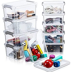 Tuanse 10 Pieces Storage Bins with Lids Bulk 3.2 Qt, 1.32 Qt Clear Small Plastic Storage Containers Stackable Boxes for Small Toy Bead Organizing