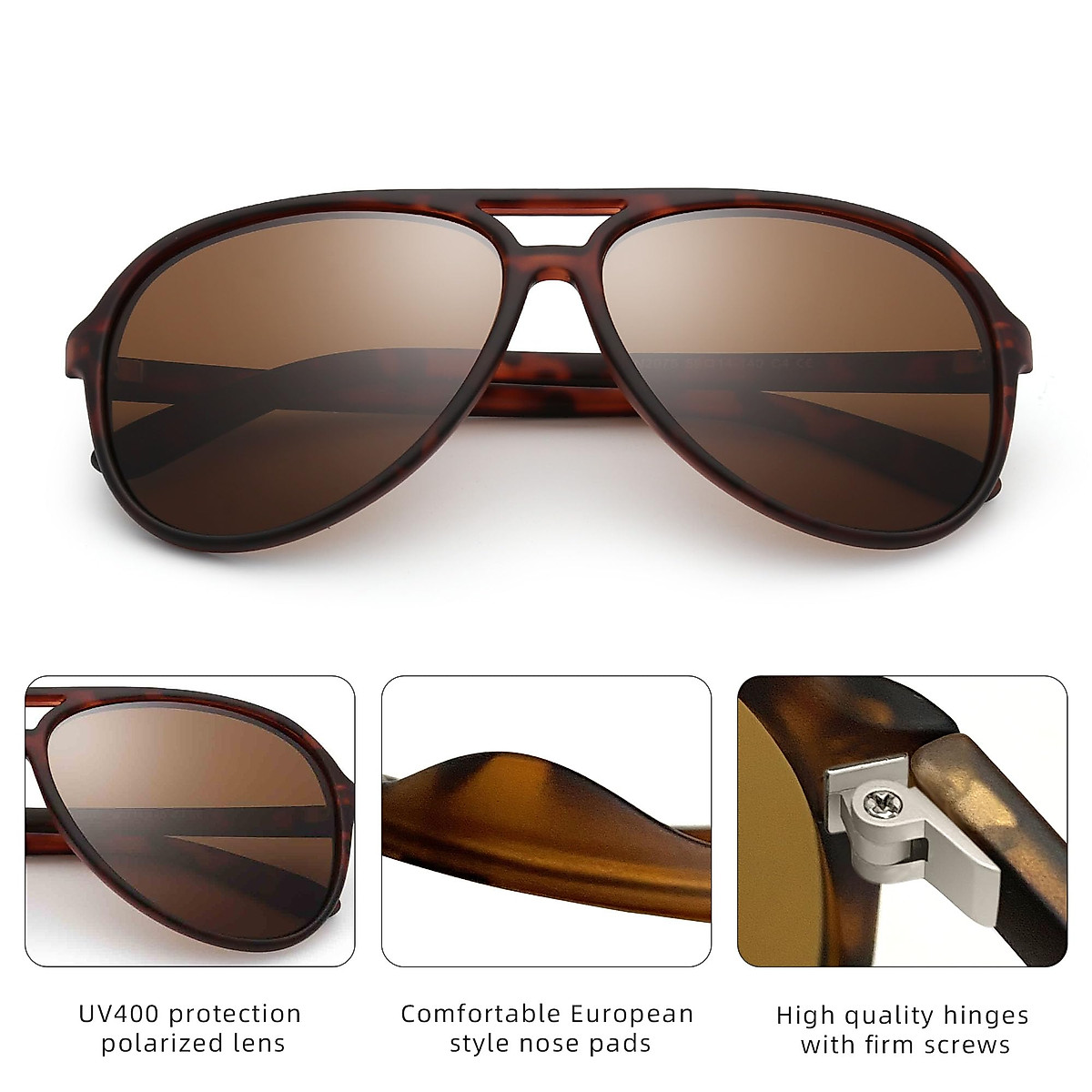JIM HALO Polarized Aviator Sunglasses Men Women Oversize Plastic Driving Glasses (Tortoise Frame/Polarized Brown Lens)