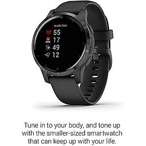 Garmin 010-N2172-11 Vivoactive 4S GPS Smartwatch, Slate Stainless Steel Bezel with Black Case and Silicone Band (Renewed)