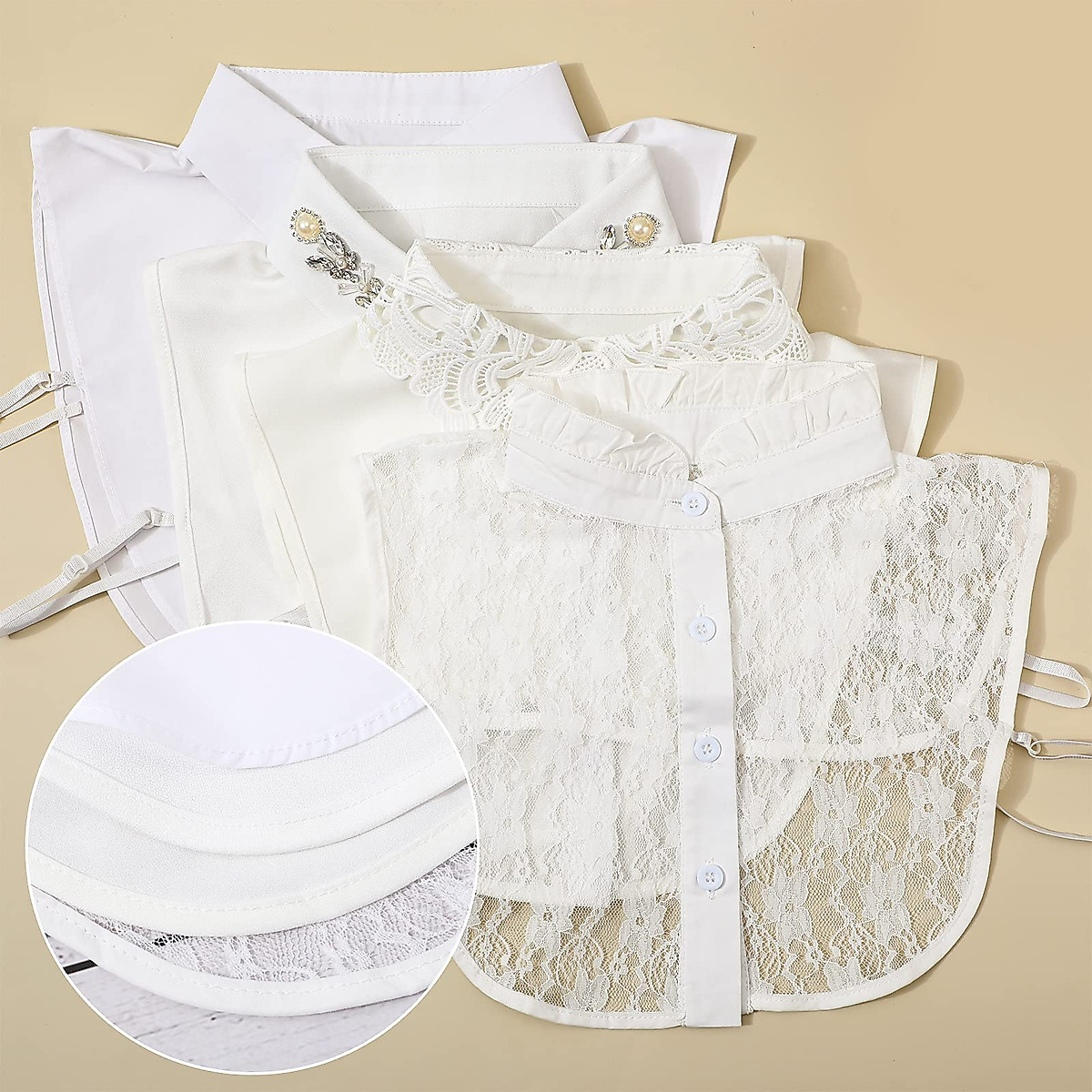 SATINIOR Women Fake Detachable Dickey Collar Diamond Pearl Lace Fake Half Shirt Collar (White)