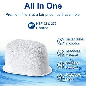 6 Pack of Replacement Breville Water Filter for Breville BWF100 BES870 BES810 BES990 BES980 BES920 BES900XL BES870XL BES860XL BES840XL BKC600XL(Activated Charcoal)