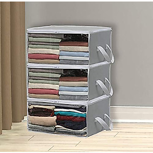 Simple Houseware 3 Pack Foldable Closet Organizer Clothing Storage Box with Clear Window, Grey