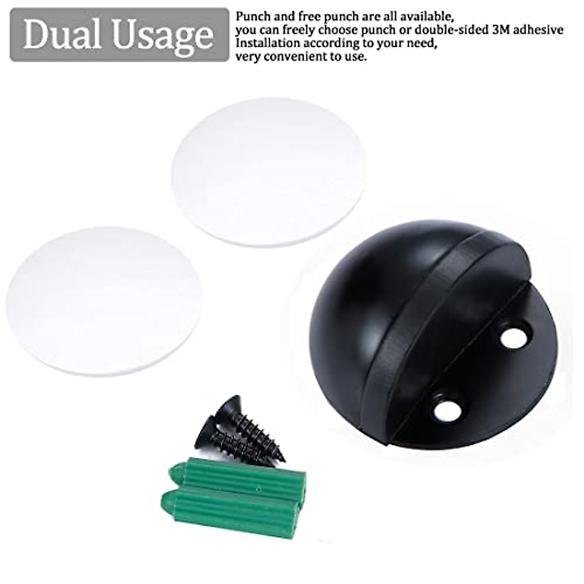 5PCS Double-Sided Adhesive Tape No Need to Drill Doorstop, Stainless Steel Half Dome Floor Door Stop Black Finish Door Stoppers by TPOHH