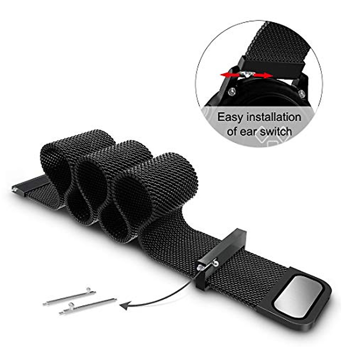 22mm Stainless Steel Mesh Loop Bracelet Strap Compatible with Samsung Galaxy Watch 3 45mm/Gear S3 Frontier/Classic Band, Replacement for Ticwatch Pro/Samsung Galaxy Watch 46mm (1-Black)