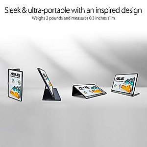 ASUS ZenScreen Touch Screen 15.6” 1080P Portable USB (MB16AMT) - Full HD (1920 x 1080), IPS, Anti-glare, Built-in Battery, Speakers, Eye Care, USB Type-C, Micro HDMI, Smart Case, 3-Year Warranty