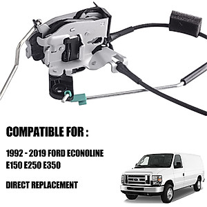 Unikpas Door Latch Assembly w/Cable & Rod Compatible for Ford E150 E250 E350 Van 1992-2019 Rear Right Side Replace Door Lock Latch Actuator AC2Z15431A02A 6C2Z-15431A02-AA