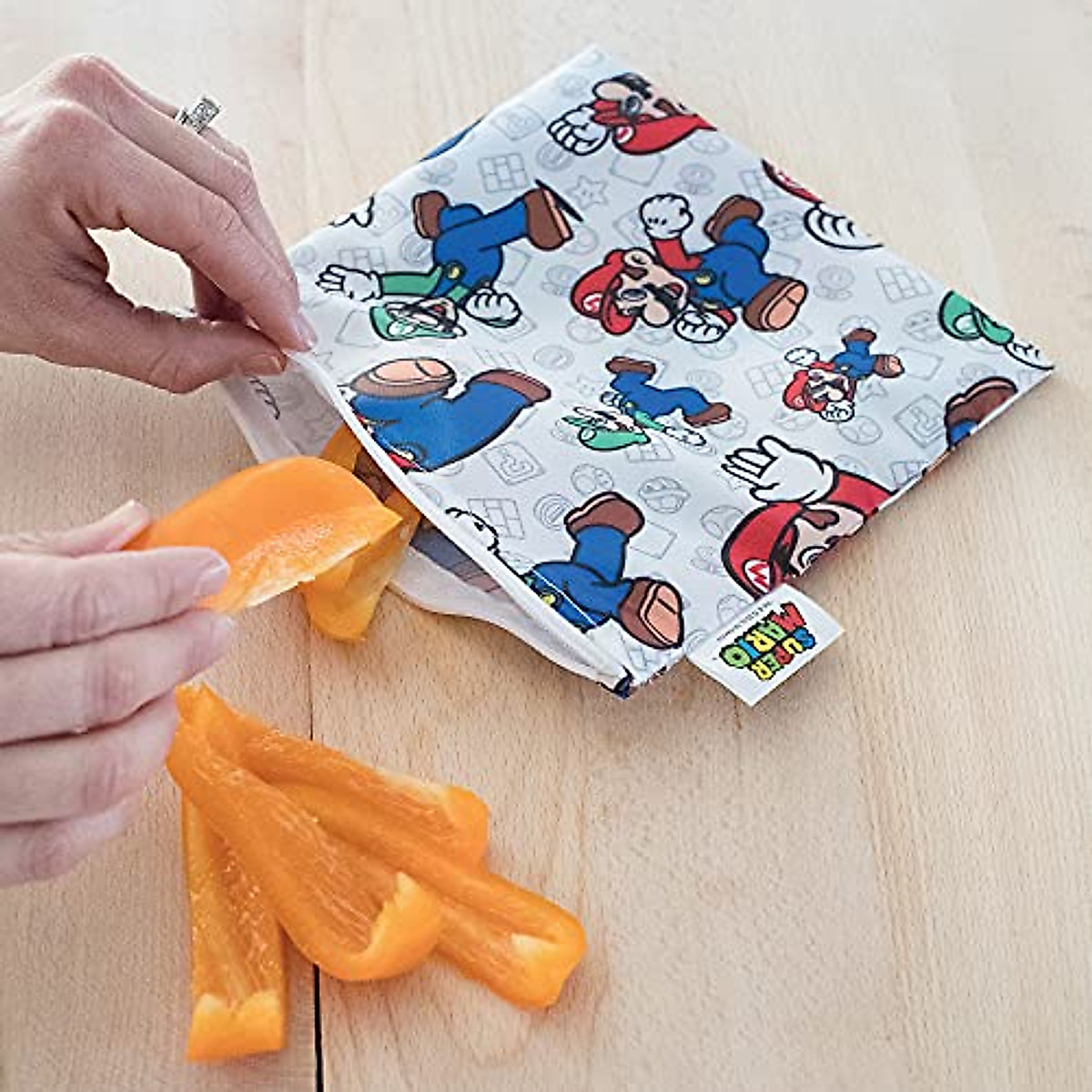 Bumkins Sandwich Bag / Snack Bag, Reusable Fabric, Washable, Food Safe, BPA Free, 7x7 â€“ Nintendo Mario/Luigi, Pack of 1