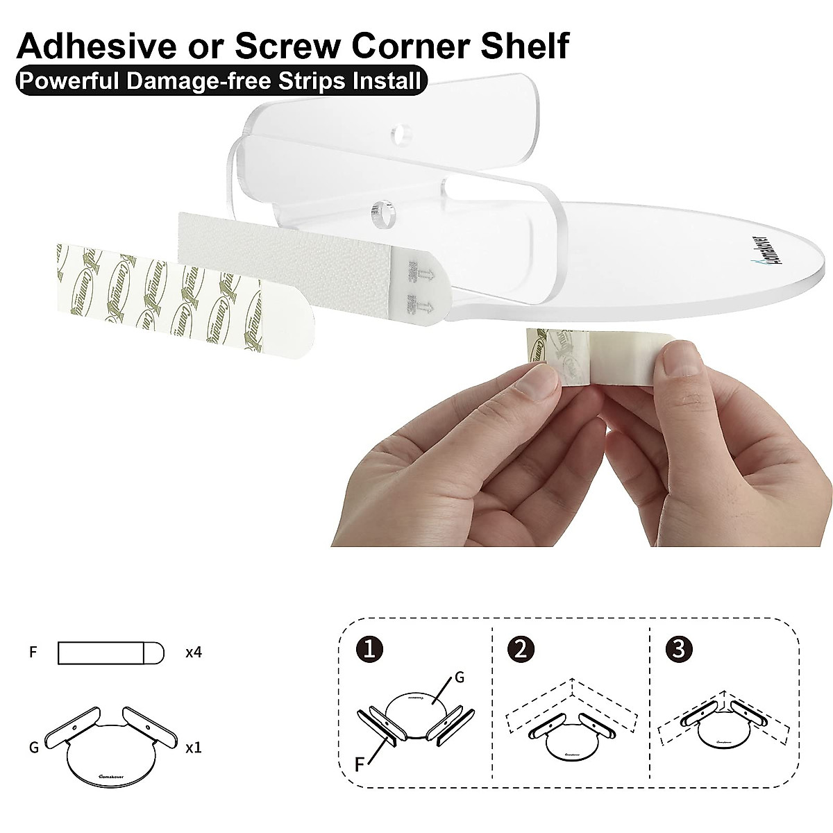 Acrylic Mini Circular Corner Shelf Mount for Security Cameras, Baby Monitors, Speakers, Plants & More, Universal Cam Holder, Easy to Install, Screwless with Damage-Free Replacement Strips (Clear)
