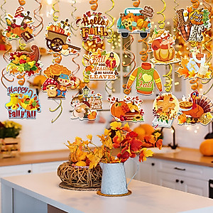 HOWAF Hello Fall Thanksgiving Pumpkin Hanging Swirls,30 Pack No DIY Fall for Jesus Autumn Harvest Foil Ceiling Swirl for Thanksgiving Fall Party Supplies, Fall Hanging Streamer