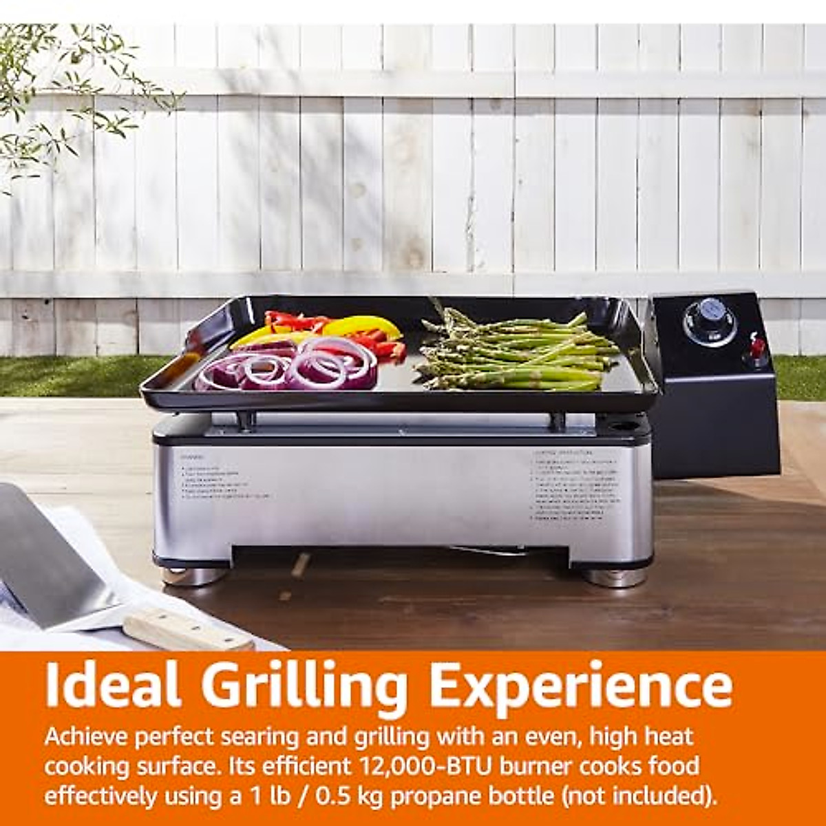 Amazon Basics Outdoor Portable 1 Burner Tabletop Gas Griddle with 18-Inch Enamel Coated Top