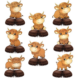 Kosiz 8 Pcs Highland Cow Honeycomb Centerpieces Cow Table Topper Cow Theme Honeycomb Centerpieces for Baby Shower Western Cowboy Kids Birthday Party Decorations