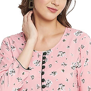 Tissu Women's Rayon Pink & Green Floral Pritned A-Line Kurta 2149_Pink_4XL