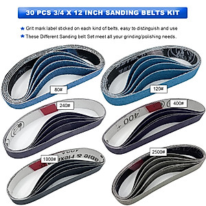 30-Pack 3/4 x 12 Inches Replacement Sanding Belt Kit for Work Sharp Knife & Tool Sharpener Ken Onion Edition (WSKTS-KO) - Knife Sharpening Belts 80/120/240/400/1000/2500 Grits