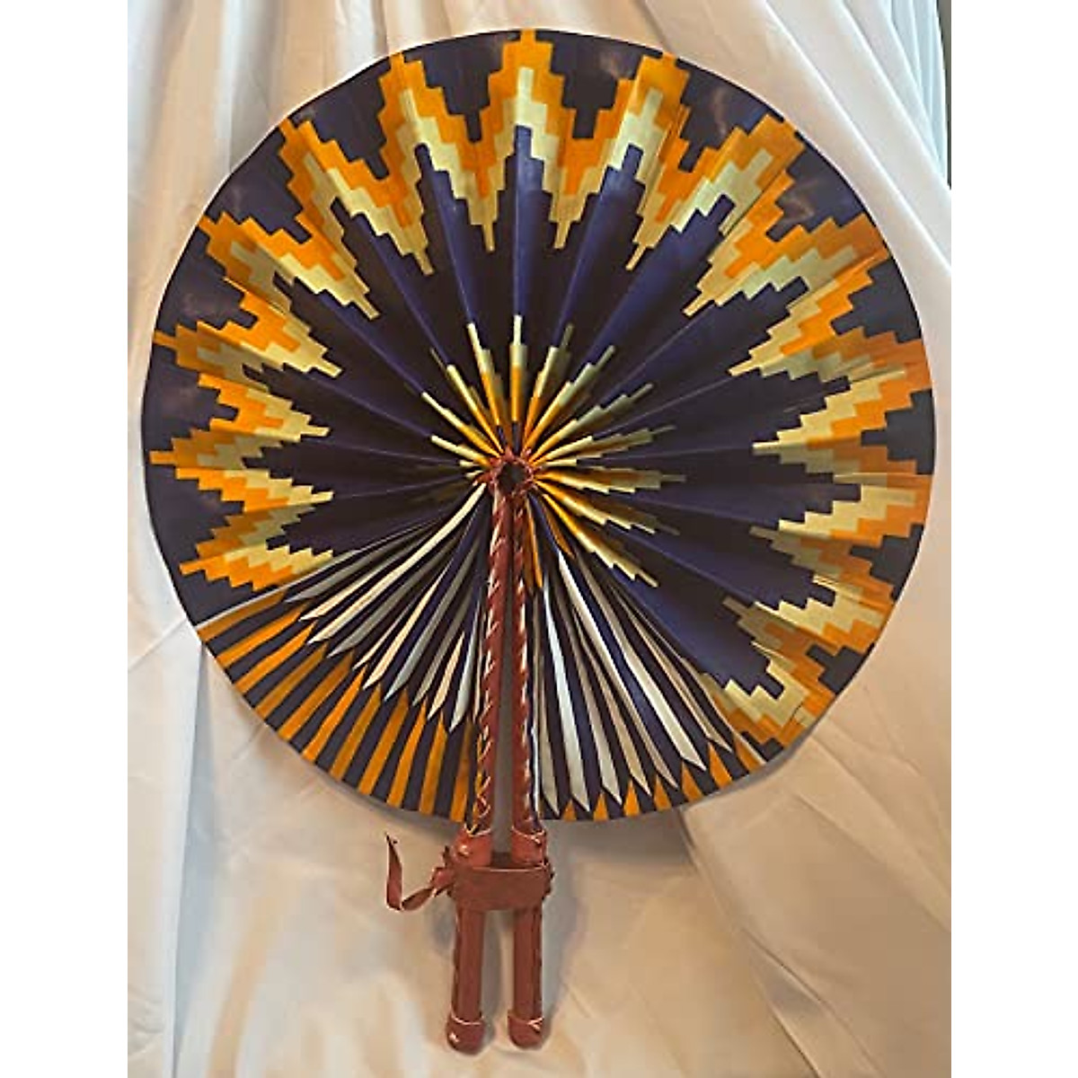 African Print Handheld Leather Folding Fan (White, Black, Brown)