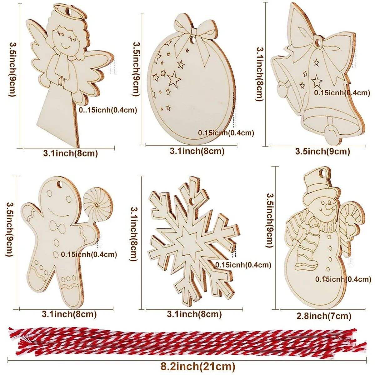 GUDELAK 48PCS Christmas Crafts for Kids, Wooden Christmas Ornaments Unfinished Wood Slices with 6 Styles, DIY Christmas Ornaments Kits for Christmas Tree Holiday Hanging Decorations