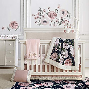 Levtex Home - Fiori Floral - Rug/Carpet - 5 x 7 (60in. X 84in.) - Black, Pink, Green - 100% Polyester - Woven Fabric Backing - Bedroom, Playroom, Family Room or Kids' Room