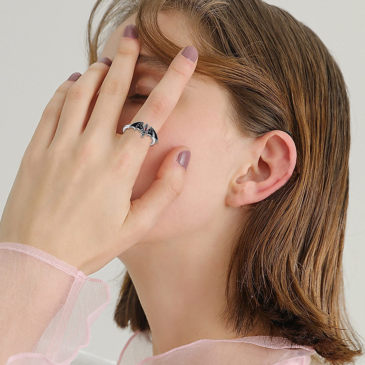 SHEAISRS Bat Ring Sterling Silver Goth rings Jewelry Cute Animal Ring Gift for Women Girlfriend 7 (7)