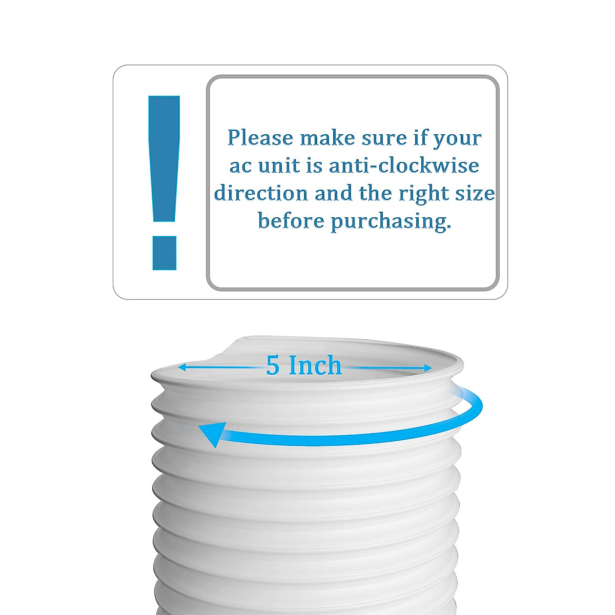 Lg Portable Air Conditioner Parts, Premium Exhaust Vent AC Hose Extension for Universal AC Accessories-5 Inch Diameter, 78 Inch Length.(Anti-Clockwise Thread 16 x 5 x 5 inches, Small Size, White)