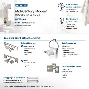 Amerock H37009G10 | Bray Double Prong Decorative Wall Hook | Satin Nickel Hook for Coats, Hats, Backpacks, Bags | Hooks for Bathroom, Bedroom, Closet, Entryway, Laundry Room, Office