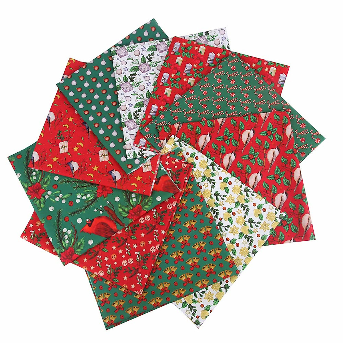 10PCS Christmas Cotton Fabric Bundles 10" x 10" Printed Pre-Cut Squares Sheets Fabric for Patchwork Sewing DIY Crafting Quilting Fabric