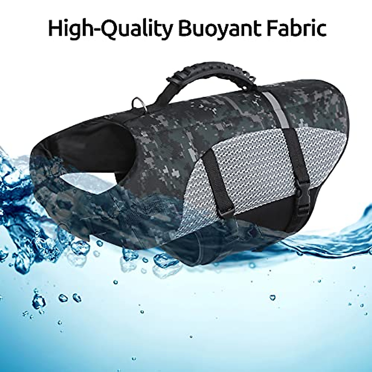 LETSQK Dog Life Jacket Dog Safety Vest with Adjustable Buckles for Small Medium Large Dogs, Pet Life Preserver Jacket with Durable Rescue Handle for Swimming,Surfing,Boating,Hunting