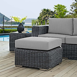 Modway Summon Wicker Rattan Outdoor Patio Sunbrella Square Ottoman in Canvas Gray