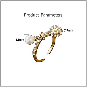 Cute Pearl Statement Ring for Women Girls Gold Plated Faux Pearls Ball Beaded Barbell Expandable Adjustable Open Wrap Rings Comfort Fit Lovely Birthday Christmas Wedding Jewelry