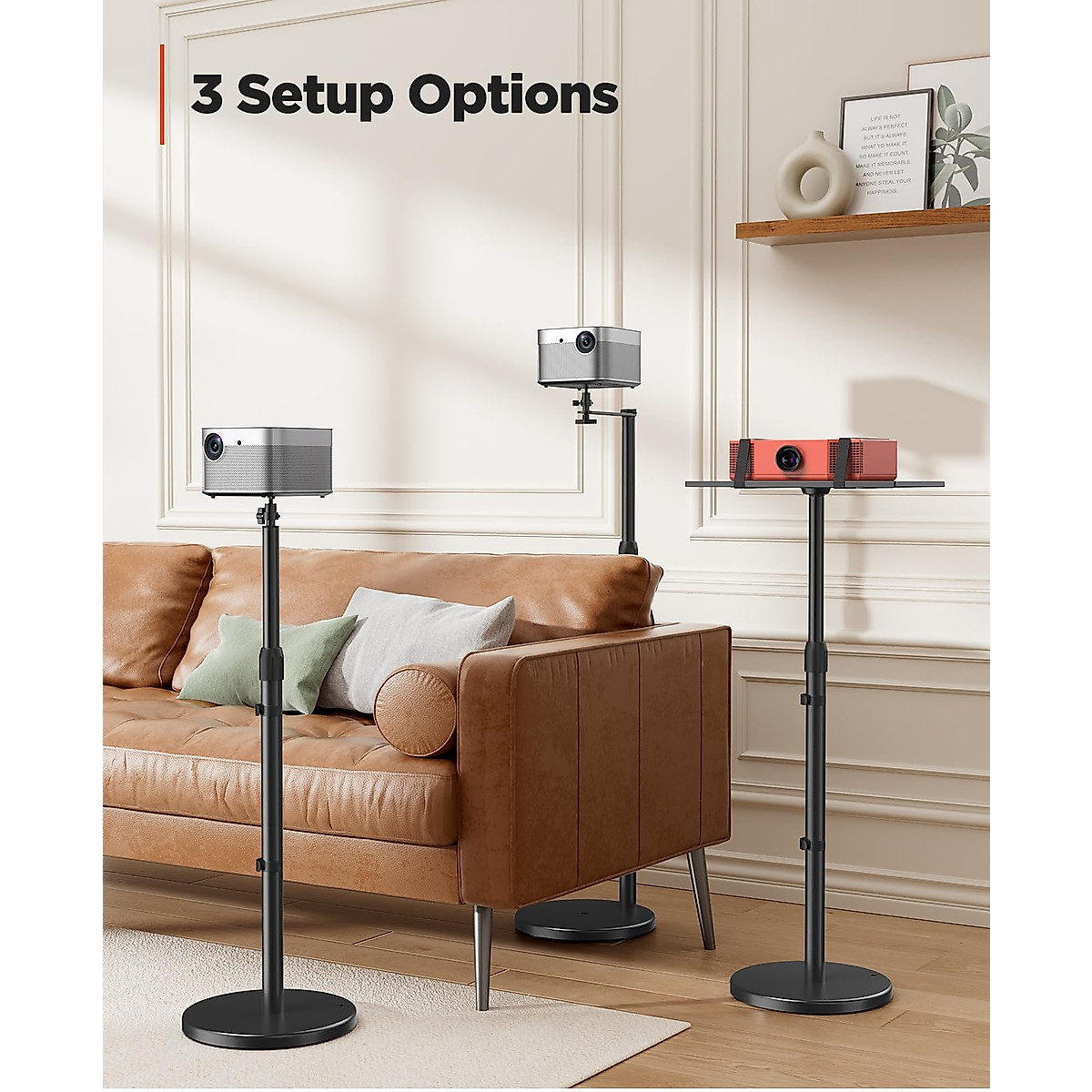 AMADA HOMEFURNISHING Height Adjustable Projector Stand 32"-47", Projector Floor Stand with 3 Mounting Options, Projector Mount with 360° Rotatable Ball Head for Home & Office & Outdoor, AMPS04
