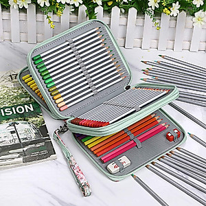 BTSKY Zippered Pencil Case-Canvas 72 Slots Handy Pencil Holders with Printing Pattern for Prismacolor Watercolor Pencils, Crayola Colored Pencils, Marco Pencils Rose
