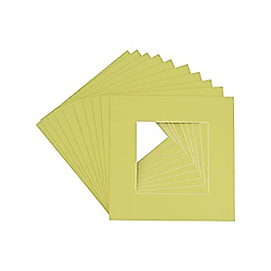 14x14 Mat Bevel Cut for 10x10 Photos - Precut Pistachio Green Square Shaped Photo Mat Board Opening - Acid Free Matte to Protect Your Pictures - Bevel Cut for Family Photos, Pack of 25 Matboards Show
