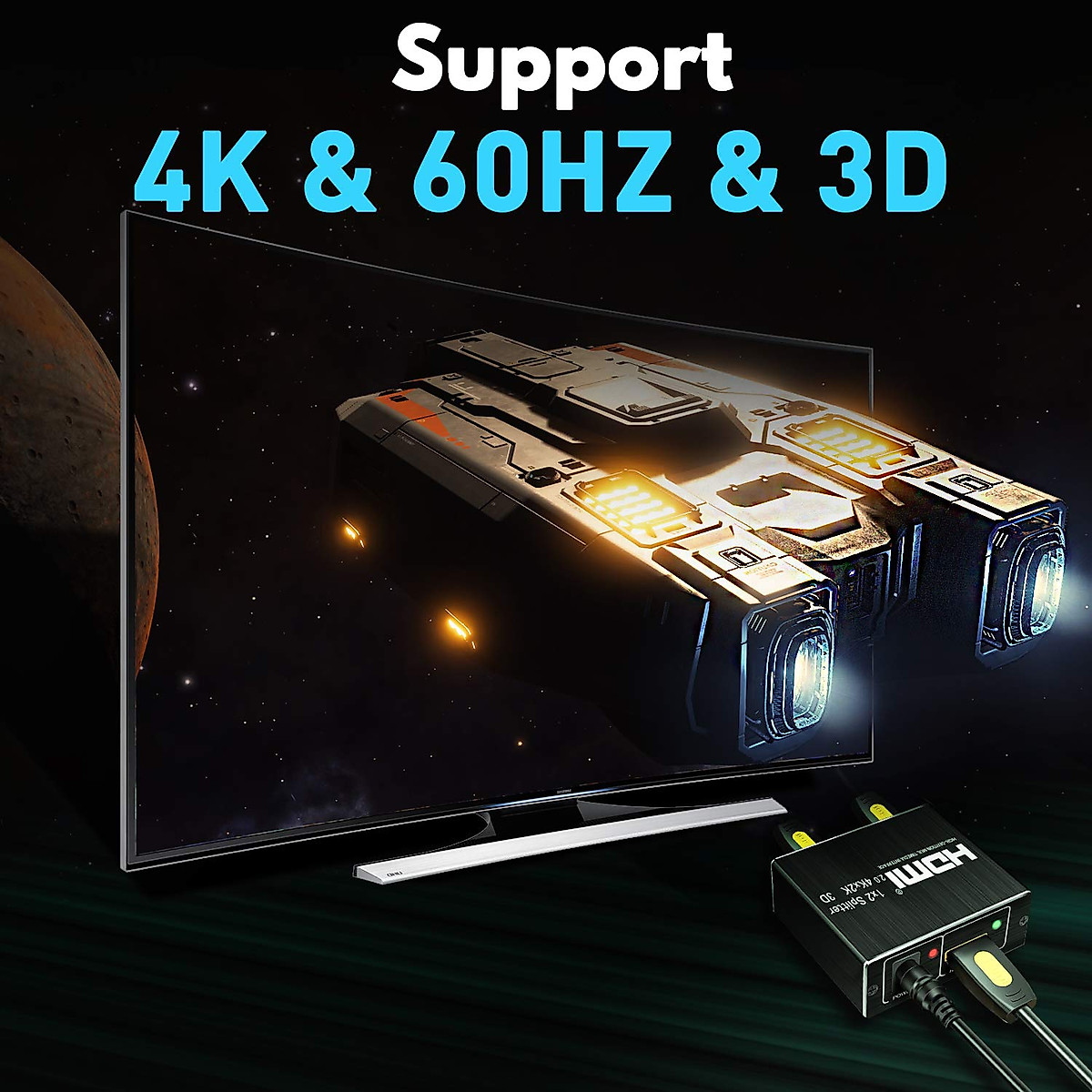 HDMI Splitter 1 in 2 Out, HDMI Splitter 1 to 2 Amplifier for Full HD HDMI 2.0 1080P/ 3D/ 4K for Xbox PS4 PS3 Fire Stick Roku Blu-Ray Player Apple TV HDTV