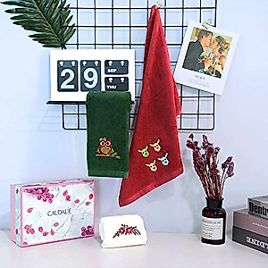 Christmas Hand Towels, 3 PCS Christmas Kitchen Towels, 12x18 In, 100% Cotton Christmas Bathroom Towels,Decorative Dish Towels,Embroidered Holiday Design Towels Gift Set, 3 Color (Red, Green, White)
