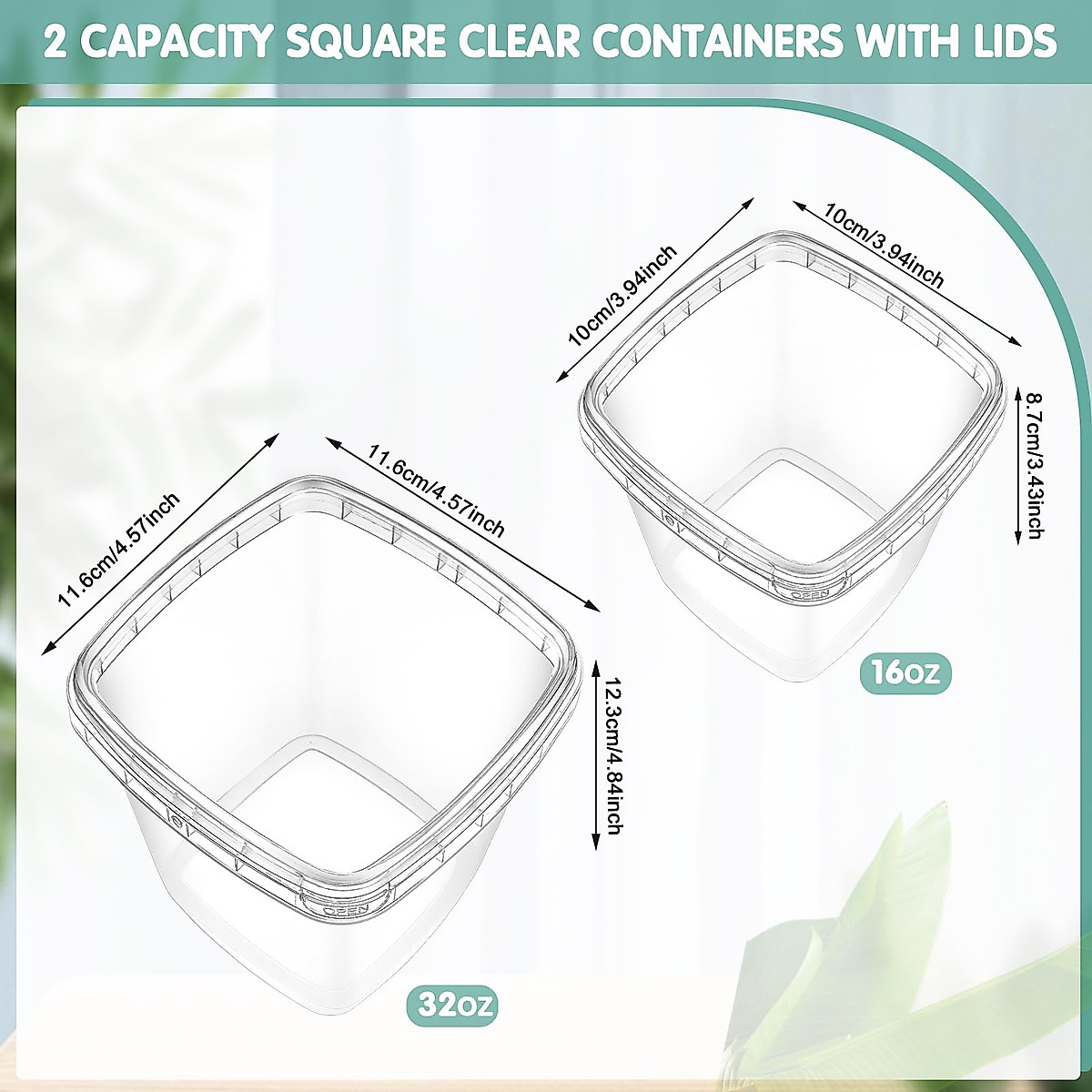 60 Pack Square Clear Plastic Deli Containers with Lids 32 oz 16 oz Stackable Tamper Proof Airtight Food Storage Containers Square Plastic Jars for Food Prep Freezer Kitchen Restaurant Supplies