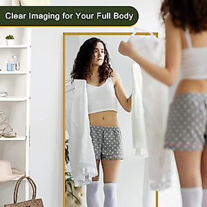 NicBex 64 x 21 Inch Full Length Mirror, Aluminum Alloy Frame Large Wall Mirror, Vanity Mirror, Bedroom Mirror, Dressing Mirror, Living Room Mirror, Gold, with Stand