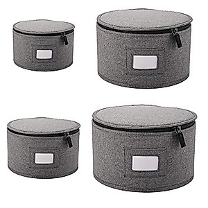 TOPZEA Set of 4 China Storage Containers Hard Shell, Dinnerware Storage Containers for Plate Storage and Transport, Stackable Plate Holder Protector Moving Box for Dishes, Felt Plate Dividers Included