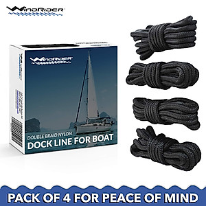 Dock Lines for Boats - 4 Pack of 3/8" x 15 Ft Double Braided Nylon Rope with 12-Inch Eyelet Whipped Ends – Marine lines Grade Black Rope for Docking, Mooring, and Securing Boats