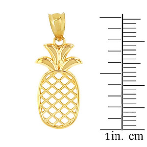 Solid 14k Yellow Gold Cut-Out Tropical Fruit Pineapple Charm Pendant