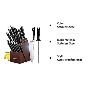 15 Pieces Kitchen Knife Set with Wooden Block Forged Premium German High Carbon Stainless Steel, Classic Triple Rivet Chef Knife, Super Sharp Knives, Perfect Cutlery Set Gift
