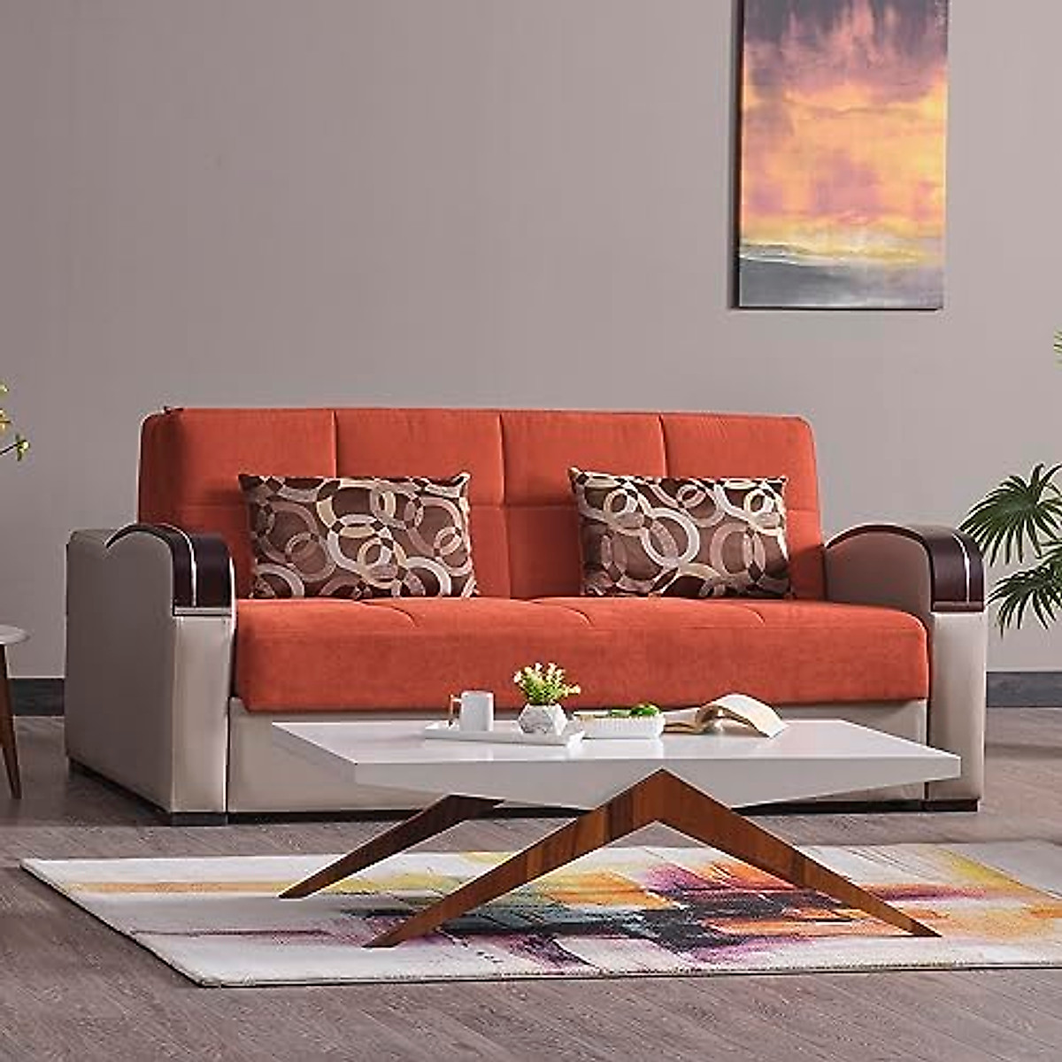 Sweethome Stores 74" Pull Bed with Storage, Firm, Fabric, 650 lbs Capacity, Sleeper Sofa, Futon for Living Room or Home Office Convertible Couch, DormirClack Sofabed, Orange