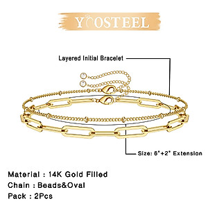 Gold Bracelets for Women, 14K Gold Filled Layering Beads Chain Bracelet Dainty Handmade Layered Oval Chain Bracelets Personalized Jewelry Gifts for Women Girls