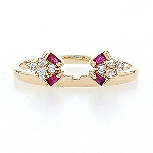 Pritvi Jewels 0.50Ct Round Cut Ruby & White Diamond 925 Sterling Silver 14K Yellow Gold Fn Diamond Engagement Enhancer Wrap Guard Wedding Ring for Women's
