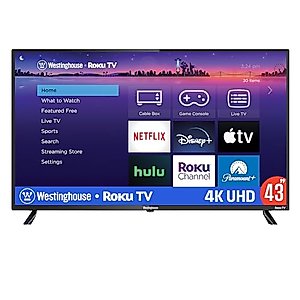 Westinghouse Roku TV - 43 Inch Smart TV, 4K UHD LED TV with Wi-Fi Connectivity and Mobile App, Flat Screen TV Compatible with Apple Home Kit, Alexa and Google Assistant