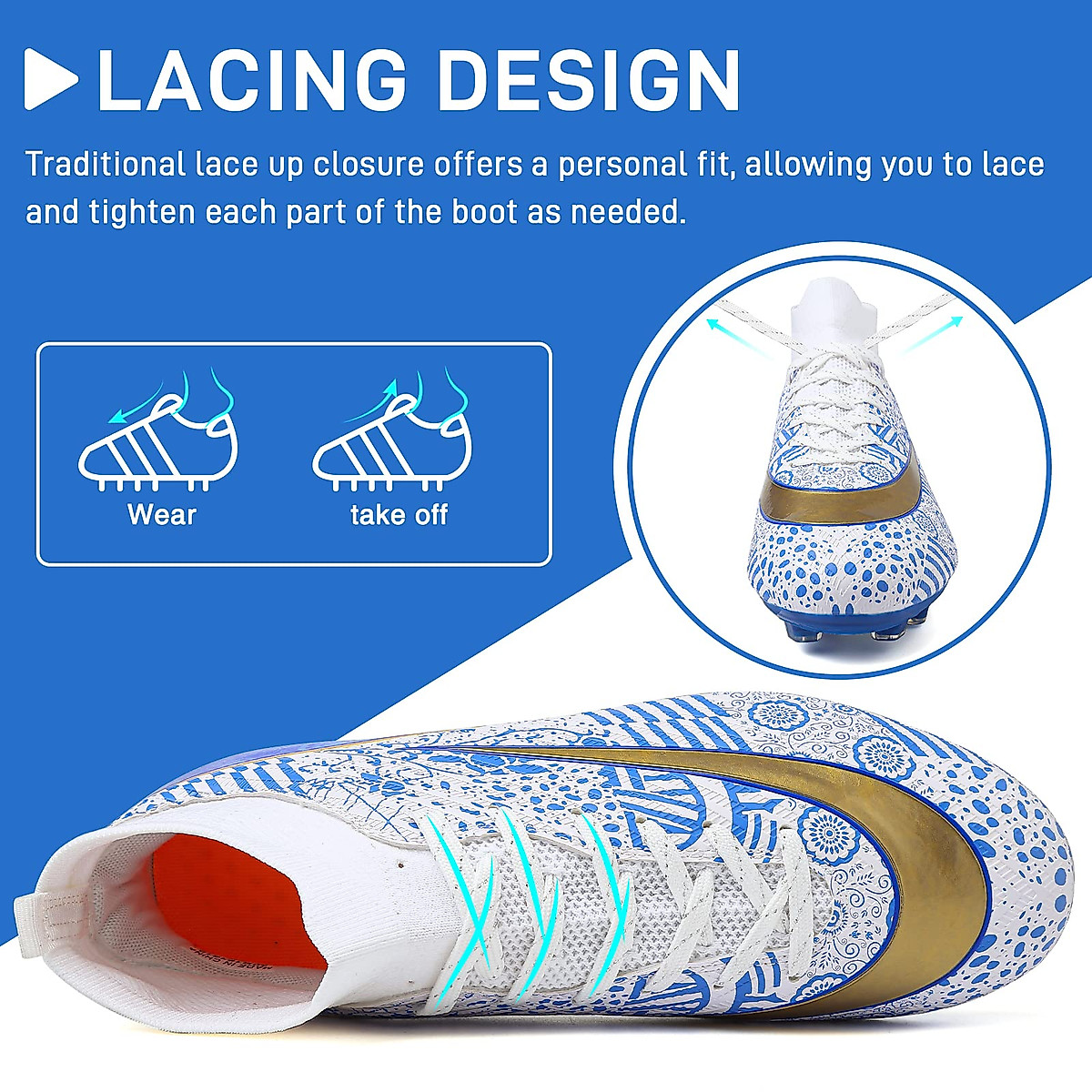 Soccer Cleats Mens Women Football Shoes Tacos de Futbol para Hombre Outdoor Tacos de Futbol High Top Cleats Turf Soccer Shoes Men Futsal Shoes Zapatos Futbol Hombre Professional Spikes AG/FG