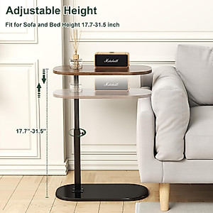 C Shaped Side Table,Adjustable Height C Table End Table for Couch,360°Swivel Couch Side Tables Slide Laptop Desk for Sofa/Bed/Bathtub/Rotating Tabletop (Walnut)