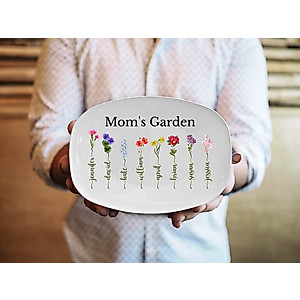 Custom Mom's Garden Personalized Gift for Mom Gift Mothers Day Birthday Present From kids Custom Birth Flower Platter Custom Platter Name Platter Serving Trays Serving Plates for Fish Dish Steak