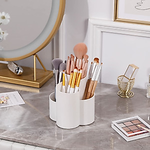 Yesesion Plastic Makeup Brush Holder for Desk, Round Cosmetics Brushes Organizer with 4 Compartment, Storage Cup for Lipsticks, Hair Accessories, Beauty Tool in Vanity, Bathroom, Dresser ( White )