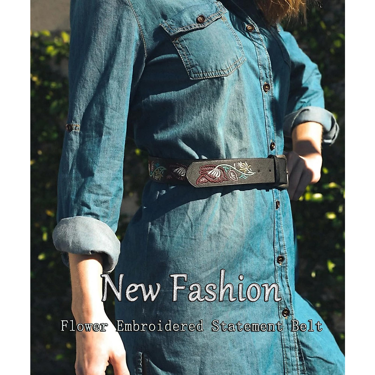 Beautiful Nomad Belts for Women Western Fashion Boho Embroidery PU Leather Belt for Jeans Dress
