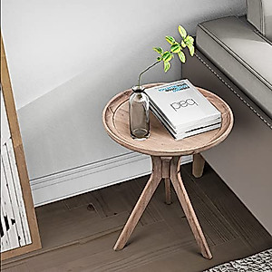 COVLON Farmhouse Side Table, Natural Wood Tray Top Sofa End Table, Soild Wood Rustic Accent Table, Nightstand for Family, Living Room or Dinning