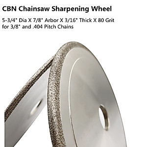CBN Chainsaw Grinding Wheel 5-3/4" Dia, 3/16" Thick, 7/8" Arbor for 3/8" and .404 Pitch Steel Chains (3/16 inch Thick)