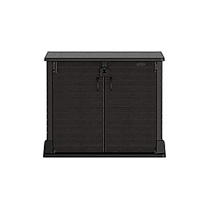 Duramax Cedargrain StoreAway 850L Plastic Garden Storage Shed - Outdoor Storage Bike Shed – Durable & Strong Construction– Ideal for Tools, Bikes, BBQs & 2x 120L Garbage Bins, 130 x 74 x 110 cm, Brown